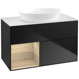 Villeroy & Boch Villeroy und Boch Finion Waschtischunterschrank FA11PCPD 100cm, Abdeckplatte white matt, Regale Oak Veneer, Black matt lacquer
