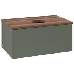 Villeroy & Boch Villeroy und Boch Antao Waschtisch-Unterschrank K30052HL 80x36x50cm, Hahnloch, Waschbeckenplattenfarbe warm walnut, leaf green matt lacquer