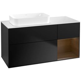 Villeroy & Boch Villeroy und Boch Finion Waschtischunterschrank F691GNPD 120x60,3x50,1cm, Regal rechts Walnut veneer, Black matt lacquer