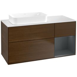 Villeroy & Boch Villeroy und Boch Finion Waschtischunterschrank F691HGGN 120x60,3x50,1cm, Regal rechts Midnight Blue Matt Lacquer, Walnut veneer