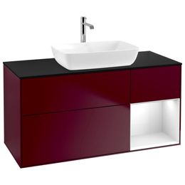 Villeroy & Boch Villeroy und Boch Finion Waschtischunterschrank G832GFHB 120cm, Abdeckplatte black matt, Emotion, Regale Glossy white lacquer, Peony Matt