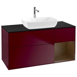 Villeroy & Boch Villeroy und Boch Finion Waschtischunterschrank G832GNHB 120cm, Abdeckplatte black matt, Emotion, Regale Walnut Veneer, Peony Matt