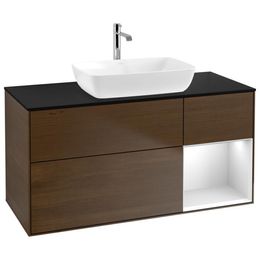 Villeroy & Boch Villeroy und Boch Finion Waschtischunterschrank G832MTGN 120cm, Abdeckplatte black matt, Emotion, Regale White matt lacquer, Walnut veneer