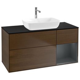 Villeroy & Boch Villeroy und Boch Finion Waschtischunterschrank G832HGGN 120cm, Abdeckplatte black matt, Emotion, Regale Midnight matt lacquer, Walnut veneer