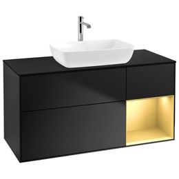 Villeroy & Boch Villeroy und Boch Finion Waschtischunterschrank G832HFPD 120cm, Abdeckplatte black matt, Emotion, Regale Gold matt lacquer, Black matt lacquer