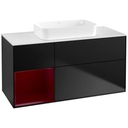 Villeroy & Boch Villeroy und Boch Finion Waschtischunterschrank G701HBPD 120x60,3x50,1cm, Regal rechts Peony, Black matt lacquer
