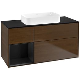 Villeroy & Boch Villeroy und Boch Finion Waschtischunterschrank G702PDGN 120x60,3x50,1cm, Regal rechts Black matt lacquer, Walnut veneer