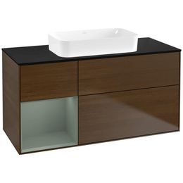 Villeroy & Boch Villeroy und Boch Finion Waschtischunterschrank G702GMGN 120x60,3x50,1cm, Regal rechts Olive Matt Lacquer, Walnut veneer
