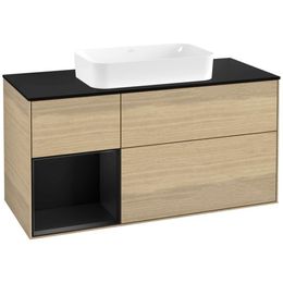 Villeroy & Boch Villeroy und Boch Finion Waschtischunterschrank G702PDPC 120x60,3x50,1cm, Regal rechts Black matt lacquer, Oak Veneer