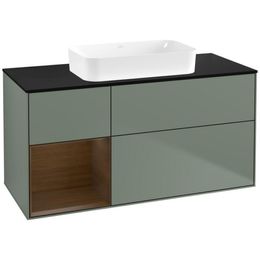 Villeroy & Boch Villeroy und Boch Finion Waschtischunterschrank G702GNGM 120x60,3x50,1cm, Regal rechts Walnut veneer, Olive Matt Lacquer