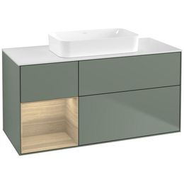 Villeroy & Boch Villeroy und Boch Finion Waschtischunterschrank G701PCGM 120x60,3x50,1cm, Regal rechts Oak Veneer, Olive Matt Lacquer