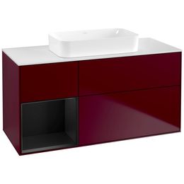Villeroy & Boch Villeroy und Boch Finion Waschtischunterschrank G701PDHB 120x60,3x50,1cm, Regal rechts Black matt lacquer, Peony Matt