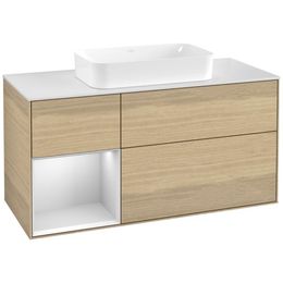 Villeroy & Boch Villeroy und Boch Finion Waschtischunterschrank G701MTPC 120x60,3x50,1cm, Regal rechts White matt lacquer, Oak Veneer