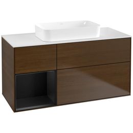 Villeroy & Boch Villeroy und Boch Finion Waschtischunterschrank F701PDGN 120x60,3x50,1cm, Regal links Black matt lacquer, Walnut veneer