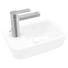 Villeroy & Boch Villeroy und Boch O.novo Handwaschbecken 43423701 36x25cm, eckig, Becken rechts, mit Hahnloch, ohne &Uuml;berlauf, wei&szlig;