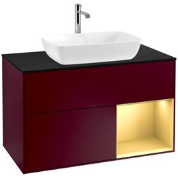 Villeroy & Boch Villeroy und Boch Finion Waschtischunterschrank F782HFHB 100cm, Abdeckplatte black matt, Regale Gold matt lacquer, Peony Matt