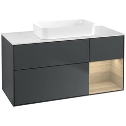 Villeroy & Boch Villeroy und Boch Finion Waschtischunterschrank F711PCHG 120x60,3x50,1cm, Regal rechts Oak Veneer, Midnight Blue Matt Lacquer