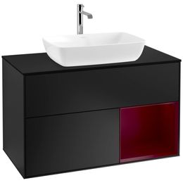 Villeroy & Boch Villeroy und Boch Finion Waschtischunterschrank F782HBPD 100cm, Abdeckplatte black matt, Regale Peony matt lacquer, Black matt lacquer