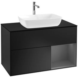 Villeroy & Boch Villeroy und Boch Finion Waschtischunterschrank F782GKPD 100cm, Abdeckplatte black matt, Regale Anthracite matt lacquer, Black matt lacquer