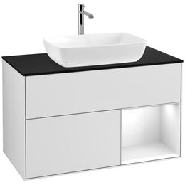 Villeroy & Boch Villeroy und Boch Finion Waschtischunterschrank F782GFMT 100cm, Abdeckplatte black matt, Regale Glossy white lacquer, White matt lacquer