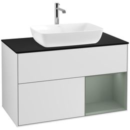 Villeroy & Boch Villeroy und Boch Finion Waschtischunterschrank F782GMMT 100cm, Abdeckplatte black matt, Regale Olive matt lacquer, White matt lacquer