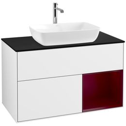 Villeroy & Boch Villeroy und Boch Finion Waschtischunterschrank F782HBGF 100cm, Abdeckplatte black matt, Regale Peony matt lacquer, Glossy white lacquer