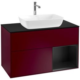 Villeroy & Boch Villeroy und Boch Finion Waschtischunterschrank F782PDHB 100cm, Abdeckplatte black matt, Regale Black matt lacquer, Peony Matt