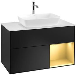 Villeroy & Boch Villeroy und Boch Finion Waschtischunterschrank F781HFPD 100cm, Abdeckplatte white matt, Regale Gold matt lacquer, Black matt lacquer