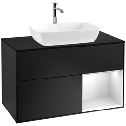 Villeroy & Boch Villeroy und Boch Finion Waschtischunterschrank F782MTPD 100cm, Abdeckplatte black matt, Regale White matt lacquer, Black matt lacquer