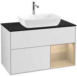 Villeroy & Boch Villeroy und Boch Finion Waschtischunterschrank F782PCMT 100cm, Abdeckplatte black matt, Regale Oak Veneer, White matt lacquer