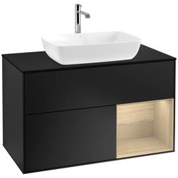 Villeroy & Boch Villeroy und Boch Finion Waschtischunterschrank F782PCPD 100cm, Abdeckplatte black matt, Regale Oak Veneer, Black matt lacquer