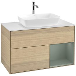 Villeroy & Boch Villeroy und Boch Finion Waschtischunterschrank F781GMPC 100cm, Abdeckplatte white matt, Regale Olive matt lacquer, Oak Veneer