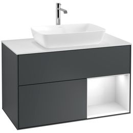 Villeroy & Boch Villeroy und Boch Finion Waschtischunterschrank F781GFHG 100cm, Abdeckplatte white matt, Regale Glossy white lacquer, Midnight Blue Matt Lacquer
