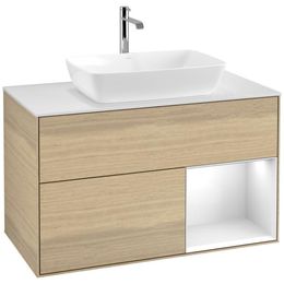Villeroy & Boch Villeroy und Boch Finion Waschtischunterschrank F781GFPC 100cm, Abdeckplatte white matt, Regale Glossy white lacquer, Oak Veneer