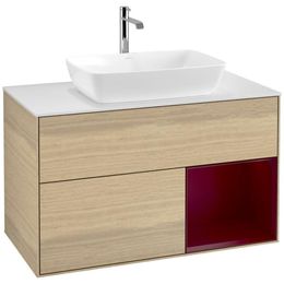 Villeroy & Boch Villeroy und Boch Finion Waschtischunterschrank F781HBPC 100cm, Abdeckplatte white matt, Regale Peony matt lacquer, Oak Veneer