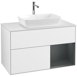 Villeroy & Boch Villeroy und Boch Finion Waschtischunterschrank F781HGGF 100cm, Abdeckplatte white matt, Regale Midnight matt lacquer, Glossy white lacquer