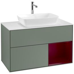 Villeroy & Boch Villeroy und Boch Finion Waschtischunterschrank F781HBGM 100cm, Abdeckplatte white matt, Regale Peony matt lacquer, Olive Matt Lacquer