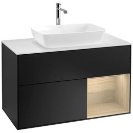 Villeroy & Boch Villeroy und Boch Finion Waschtischunterschrank F781PCPD 100cm, Abdeckplatte white matt, Regale Oak Veneer, Black matt lacquer