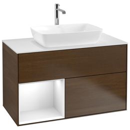 Villeroy & Boch Villeroy und Boch Finion Waschtischunterschrank G771GFGN 100cm, Abdeckplatte white matt, Emotion, Regale Glossy white lacquer, Walnut veneer