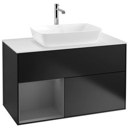 Villeroy & Boch Villeroy und Boch Finion Waschtischunterschrank G771GKPD 100cm, Abdeckplatte white matt, Emotion, Regale Anthracite matt lacquer, Black matt lacquer