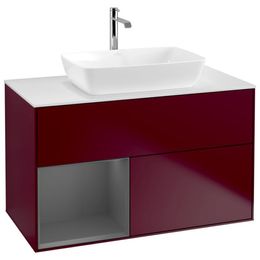 Villeroy & Boch Villeroy und Boch Finion Waschtischunterschrank G771GKHB 100cm, Abdeckplatte white matt, Emotion, Regale Anthracite matt lacquer, Peony Matt