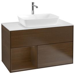 Villeroy & Boch Villeroy und Boch Finion Waschtischunterschrank G771GNGN 100cm, Abdeckplatte white matt, Emotion, Regale Walnut Veneer, Walnut veneer