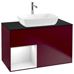 Villeroy & Boch Villeroy und Boch Finion Waschtischunterschrank G772GFHB 100cm, Abdeckplatte black matt, Emotion, Regale Glossy white lacquer, Peony Matt