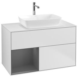 Villeroy & Boch Villeroy und Boch Finion Waschtischunterschrank G771GKMT 100cm, Abdeckplatte white matt, Emotion, Regale Anthracite matt lacquer, White matt lacquer
