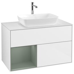 Villeroy & Boch Villeroy und Boch Finion Waschtischunterschrank G771GMGF 100cm, Abdeckplatte white matt, Emotion, Regale Olive matt lacquer, Glossy white lacquer