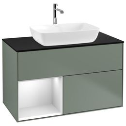 Villeroy & Boch Villeroy und Boch Finion Waschtischunterschrank G772MTGM 100cm, Abdeckplatte black matt, Emotion, Regale White matt lacquer, Olive Matt Lacquer