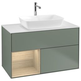 Villeroy & Boch Villeroy und Boch Finion Waschtischunterschrank G771PCGM 100cm, Abdeckplatte white matt, Emotion, Regale Oak Veneer, Olive Matt Lacquer