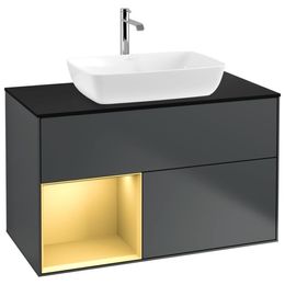 Villeroy & Boch Villeroy und Boch Finion Waschtischunterschrank G772HFHG 100cm, Abdeckplatte black matt, Emotion, Regale Gold matt lacquer, Midnight Blue Matt Lacquer