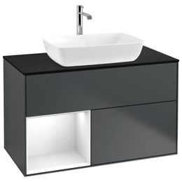 Villeroy & Boch Villeroy und Boch Finion Waschtischunterschrank G772GFHG 100cm, Abdeckplatte black matt, Emotion, Regale Glossy white lacquer, Midnight Blue Matt Lacquer