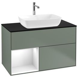 Villeroy & Boch Villeroy und Boch Finion Waschtischunterschrank G772GFGM 100cm, Abdeckplatte black matt, Emotion, Regale Glossy white lacquer, Olive Matt Lacquer